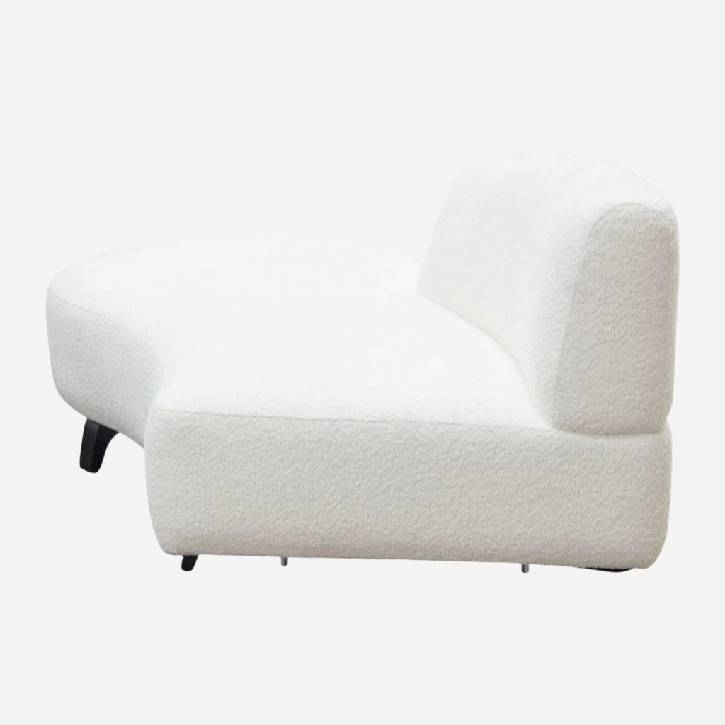 Vesper Curved Armless Left Chaise in Faux White Shearling w/ Black Woo ...